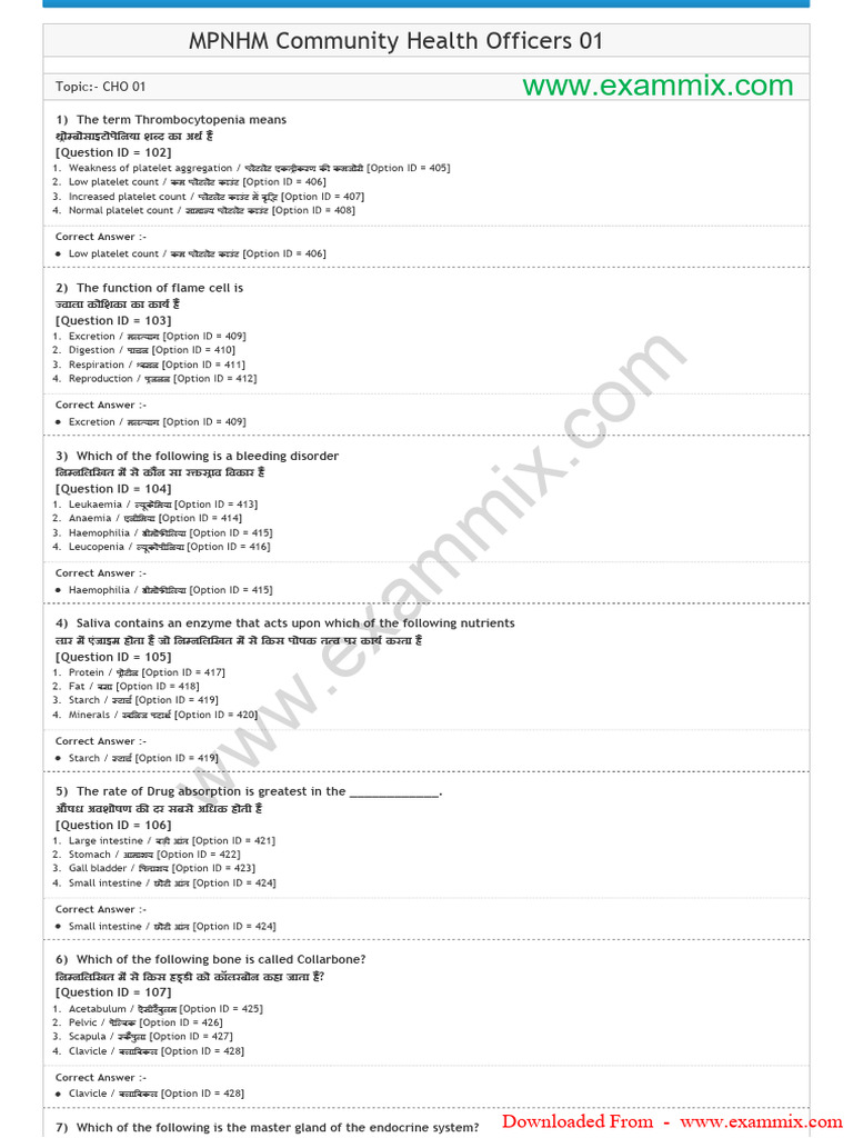 MP NHM CHO Question Paper 27 June 2021 1st Shift | PDF