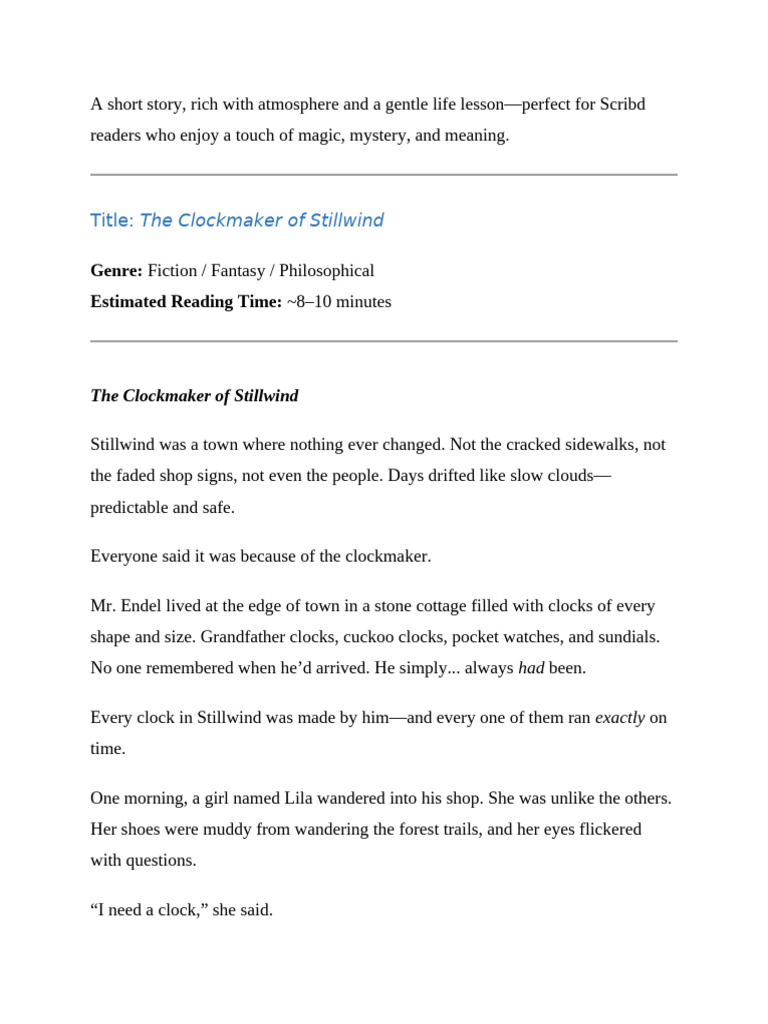 The Clockmaker of Stillwind | PDF | Clock