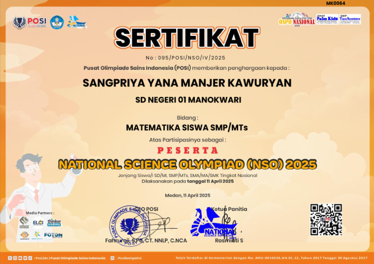 Data Peserta Nso 2025-64 | PDF