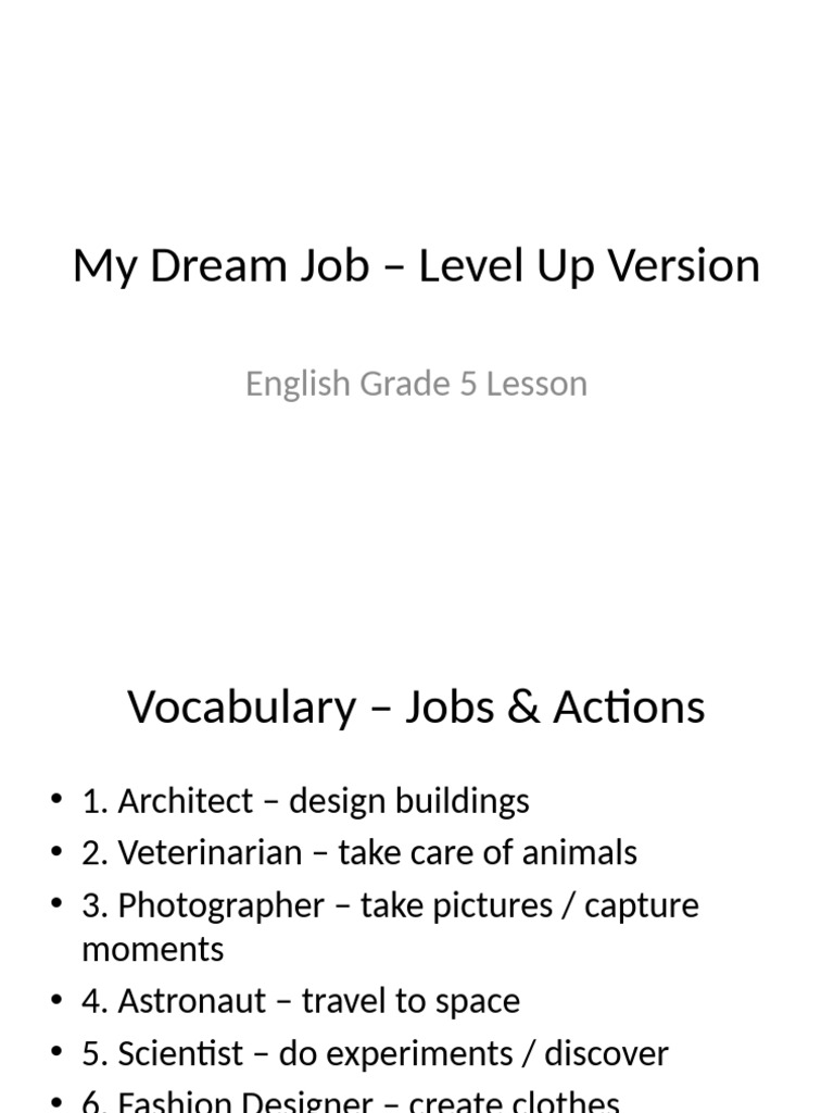 Dream Job Lesson for Grade 5 | PDF