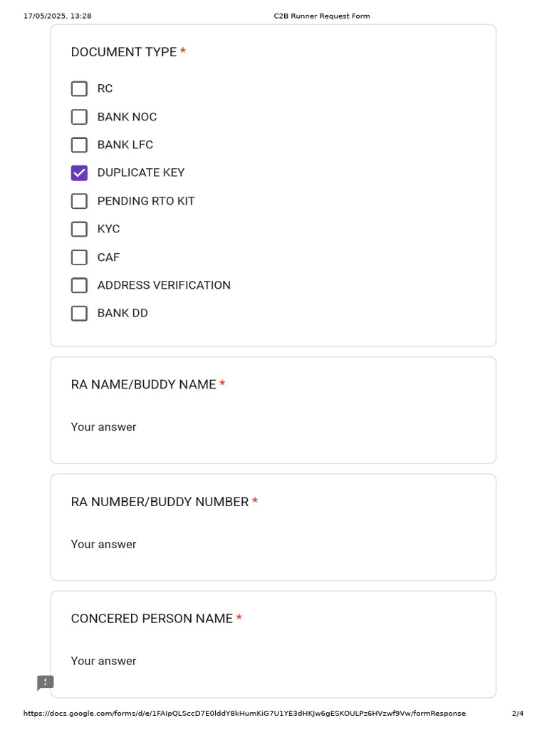 C2B Runner Request Form | PDF