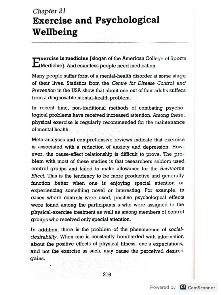 L7 Exercise Psychological Wellbeing | PDF