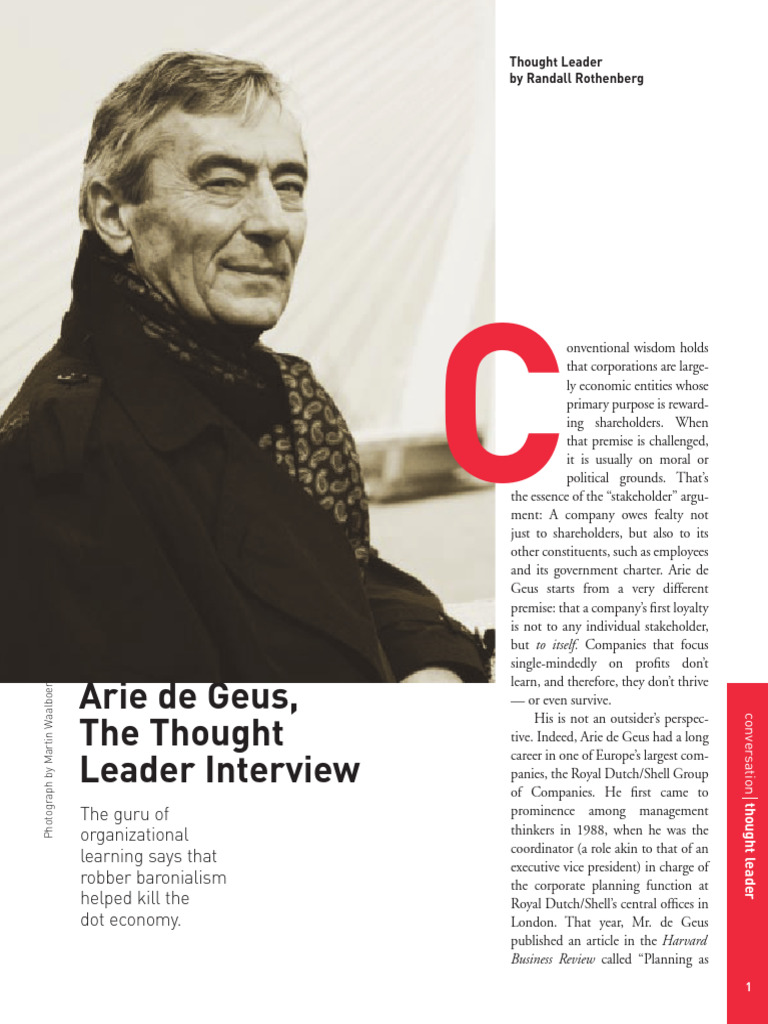Arie de Geus - The Thought Leader Interview | PDF | Valuation (Finance ...