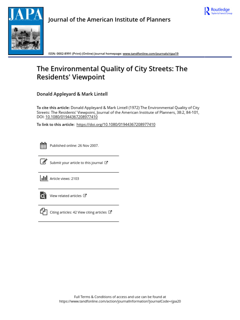 Environmental Quality of City Streets | PDF | Traffic | Street