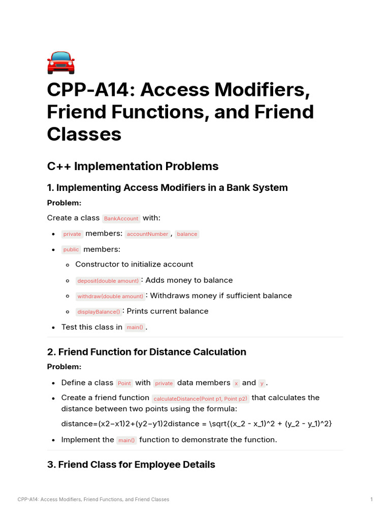 A14_Access_Modifiers_Friend_Functions_and_Friend_Classes (1) | PDF | Class (Computer Programming ...