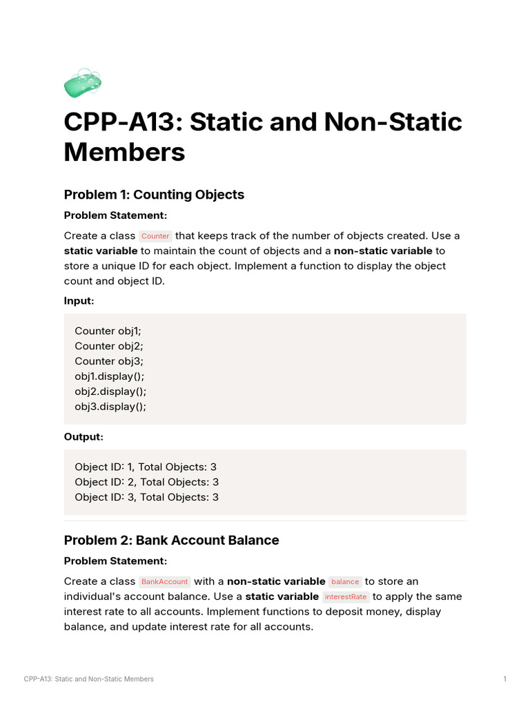CPP-A13 Static and Non-Static Members | PDF | Computer Programming ...