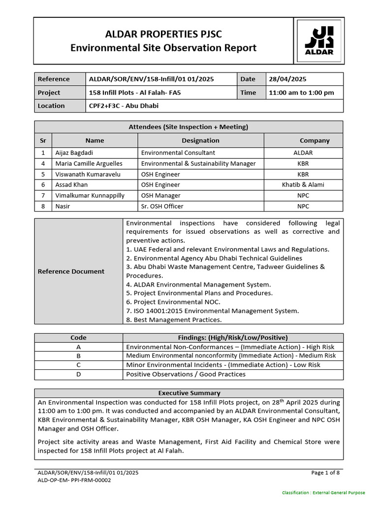 Aldar Environmental Observation Report - 158 Infill Plots | PDF | Waste ...