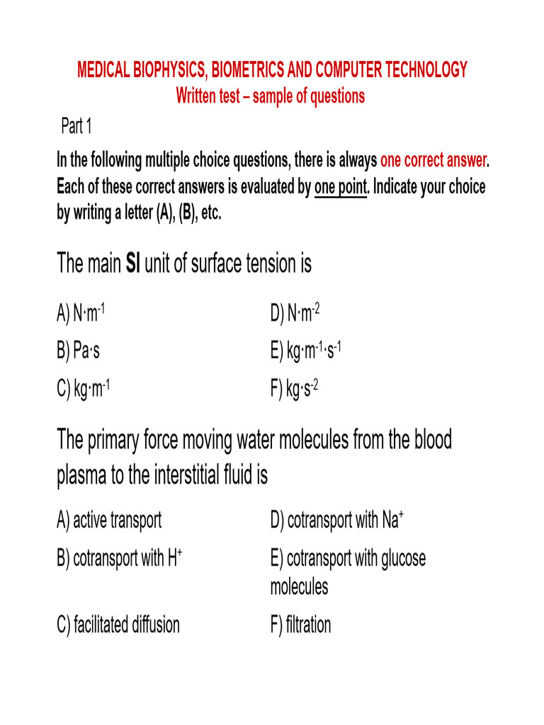 Examples of MCQ, Calculations and Essay Questions | PDF | Blood ...