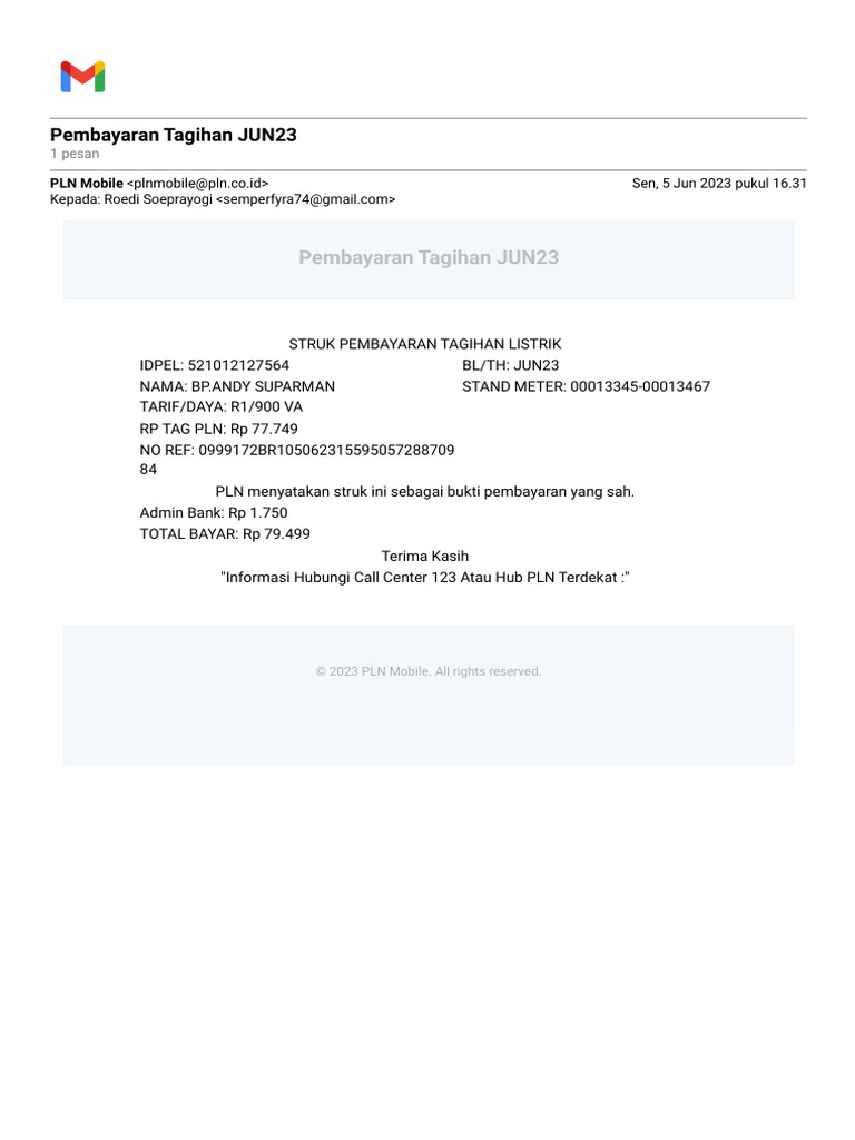 Gmail - Pembayaran Tagihan JUN23 | PDF
