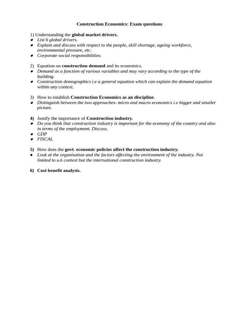 Construction Economics Paper | PDF