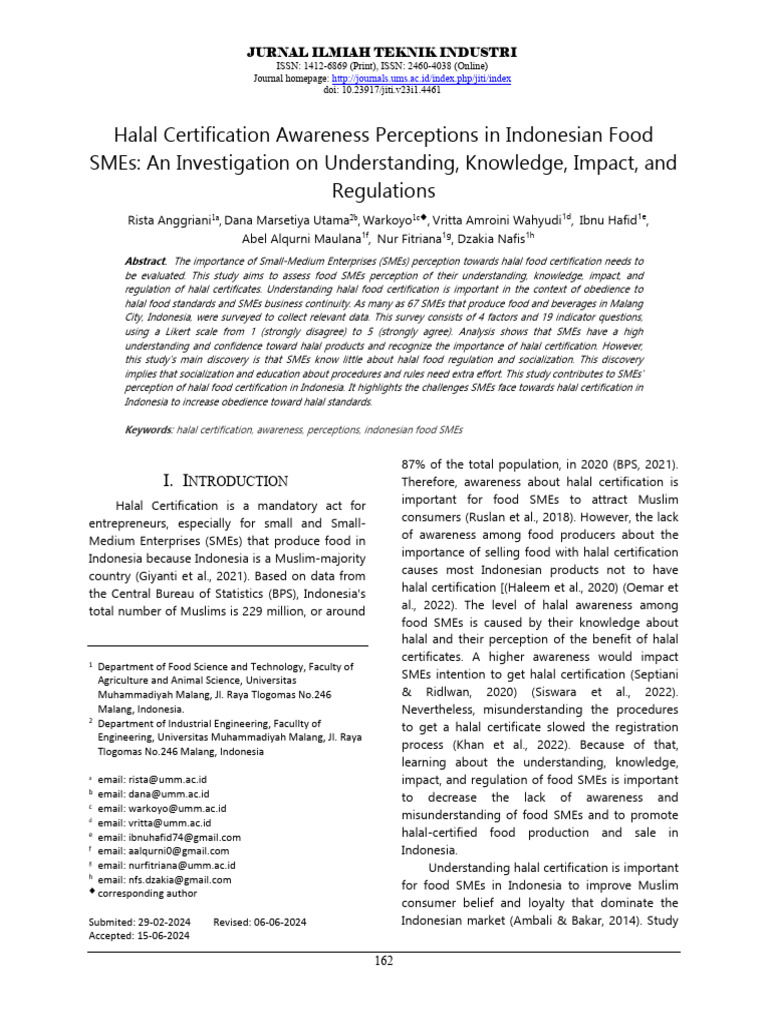 Halal Certification Awareness Perceptions in Indonesian Food SMEs | PDF | Knowledge | Small And ...