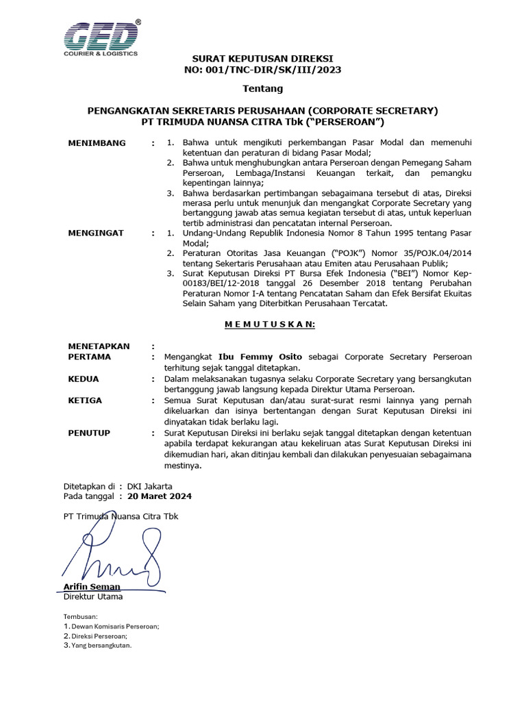 Surat Keputusan RUPS | PDF