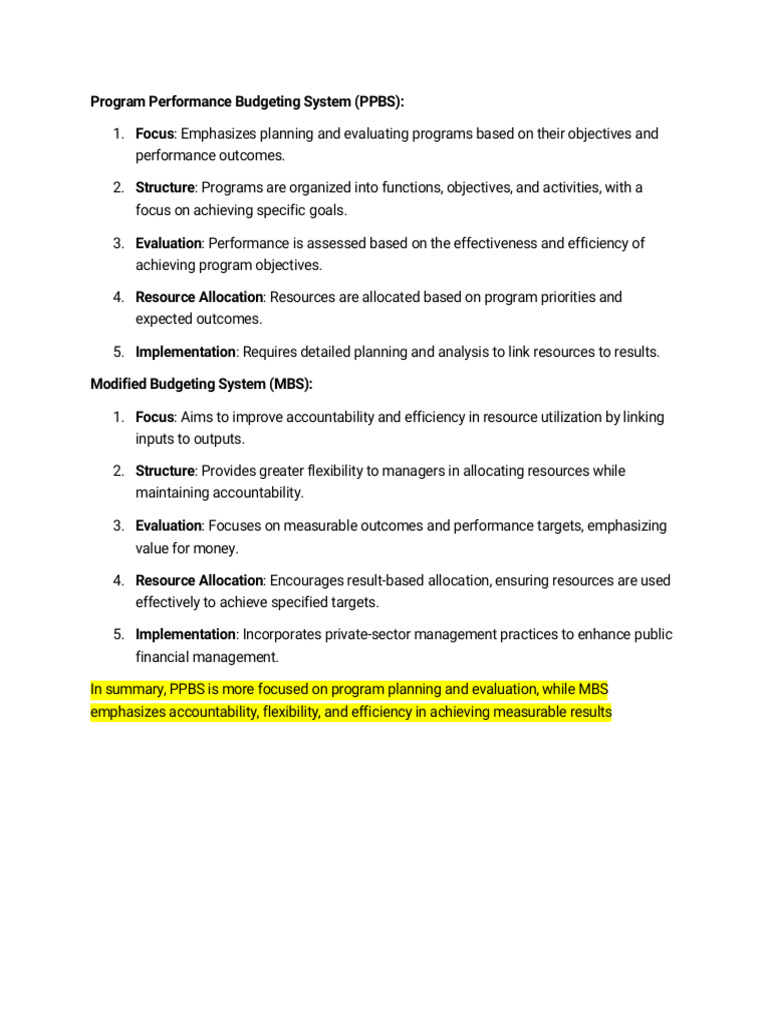 PPBS vs MBS: Budgeting Systems Explained | PDF