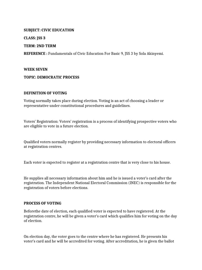 Week7 Js3 Civic Democratic - Process | PDF | Voting | Elections