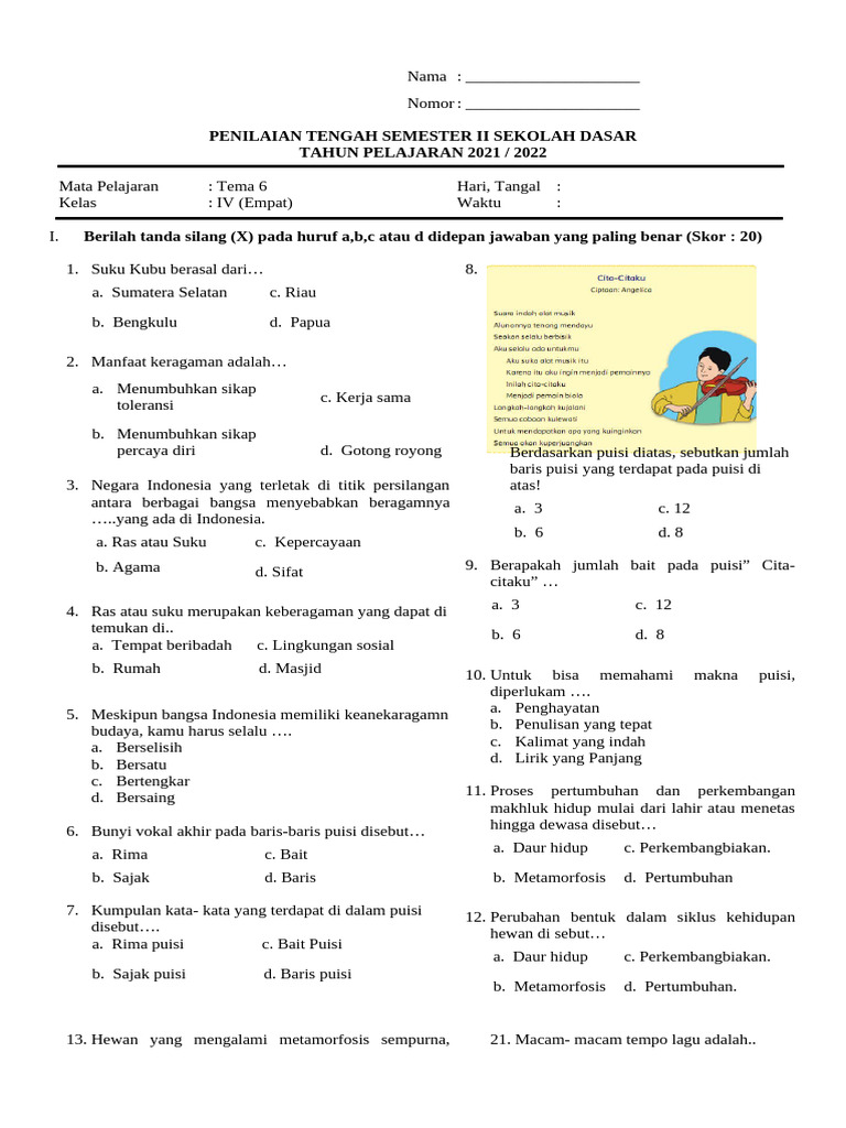 Soal PTS Tema 6 | PDF