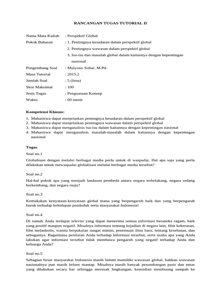 Rancangan Tugas Tutorial Ii Pers (Ektif Global | PDF
