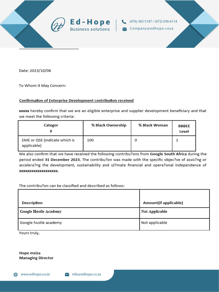 2023 ED Acknowledgement-Thank you letter | PDF