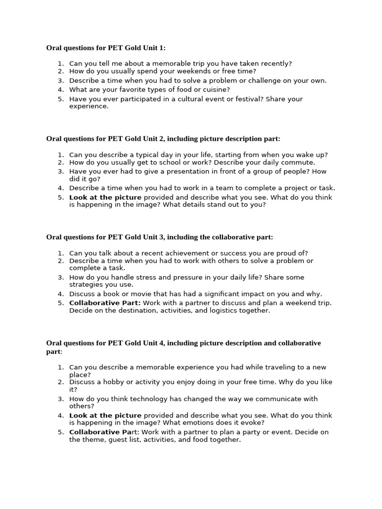 Oral Questions For PET Gold | PDF | Psychology