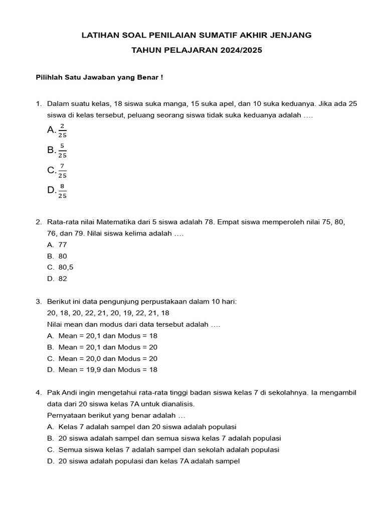Latihan Soal Psaj MTK | PDF