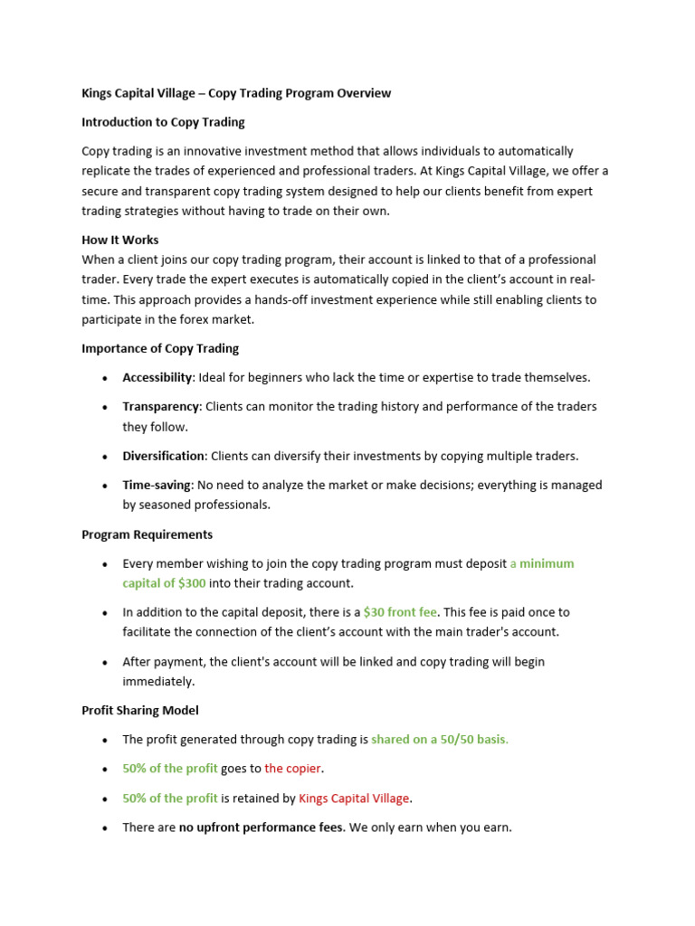 Copy Trading Kings Capital | PDF | Market (Economics) | Investing