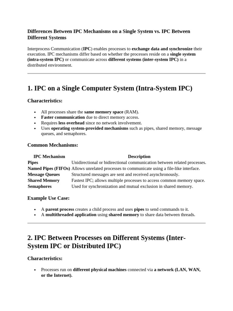 Differences Between IPC Mechanisms On A Single System Vs | PDF ...