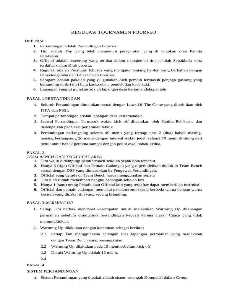 Regulasi Tournamen Fourfeo Cup Season III 2022 | PDF