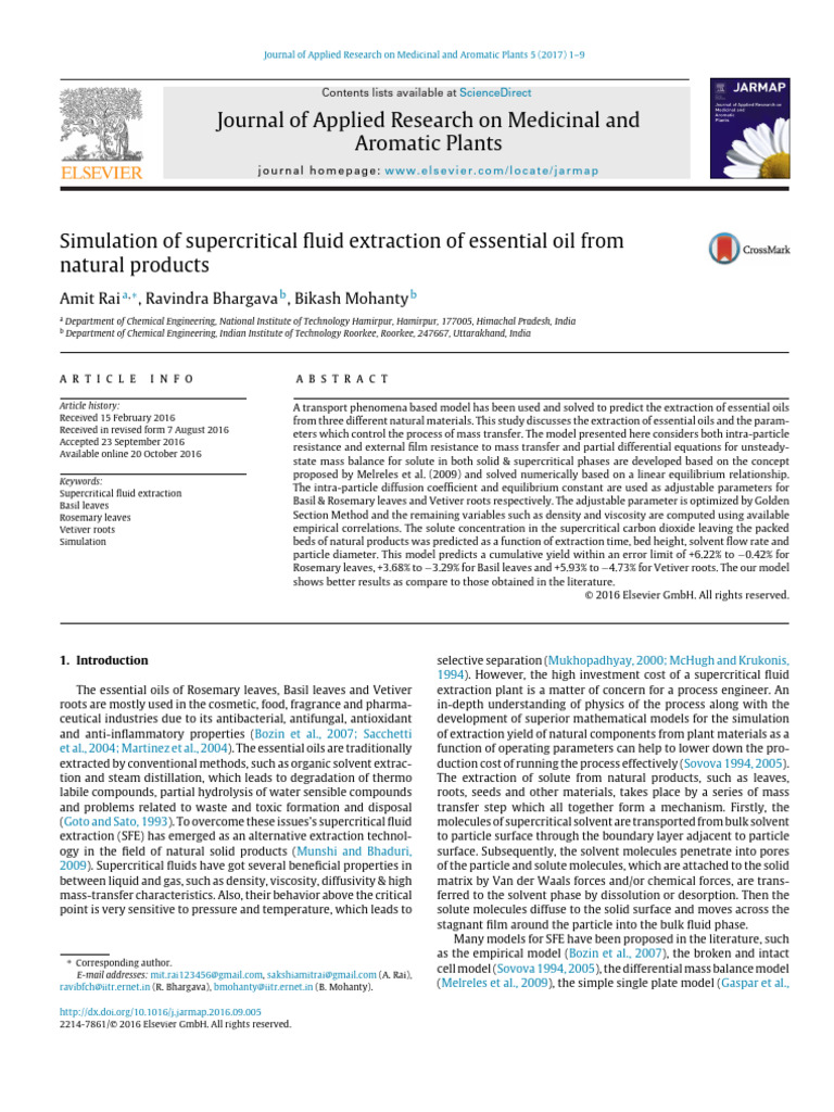 2017, Simulation of Supercritical Fluid Extraction of Essential Oil ...