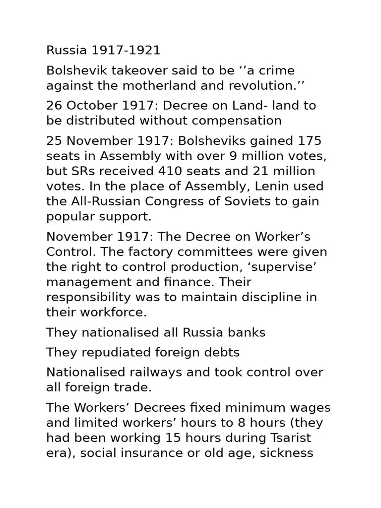 AS History: Russia 1917-1921 | PDF | Vladimir Lenin | Bolsheviks