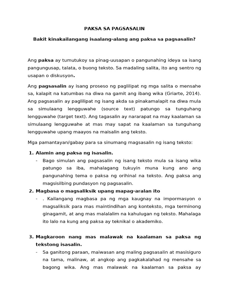 Paksa NG Pagsasalin | PDF
