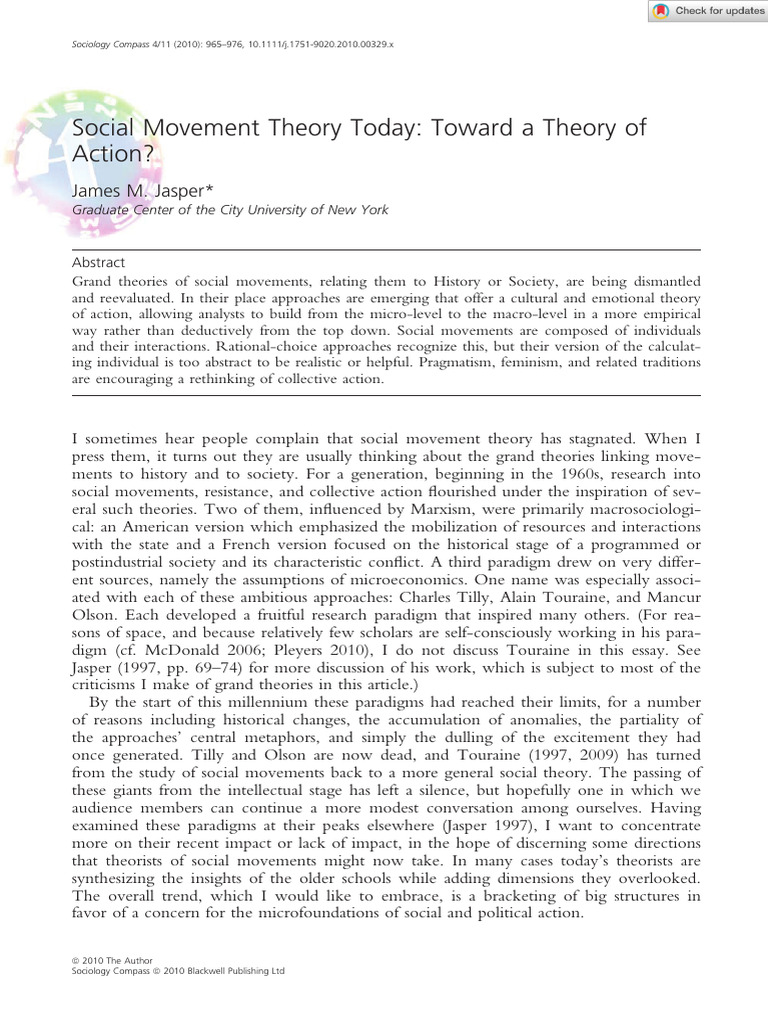 Sociology Compass - 2010 - Jasper - Social Movement Theory Today Toward ...