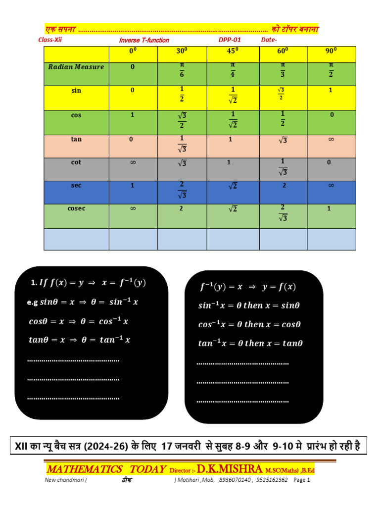 Trigonometric Valu Data 1 | PDF