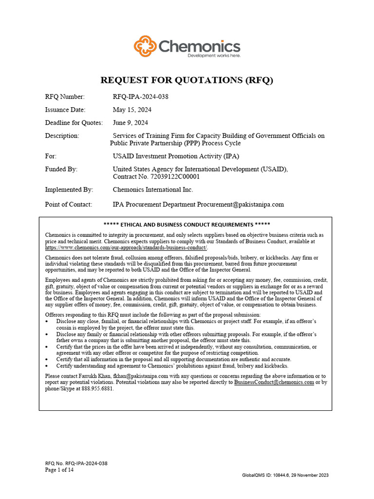 RFQ IPA 2024 038 For PPP Training Firm 2 | PDF | Public–Private ...