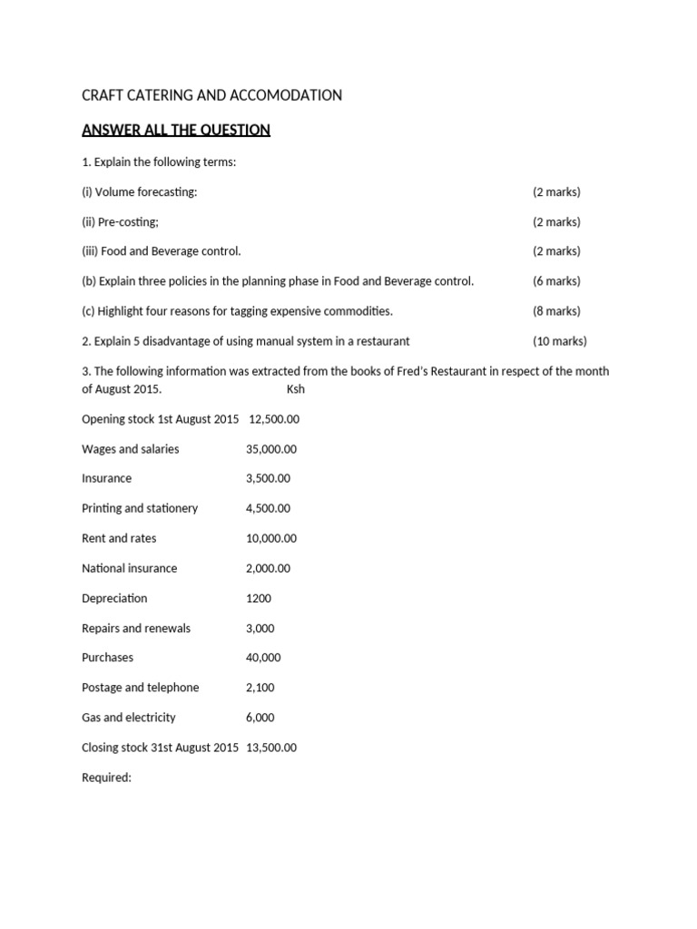 Craft Catering and Accomodation | PDF