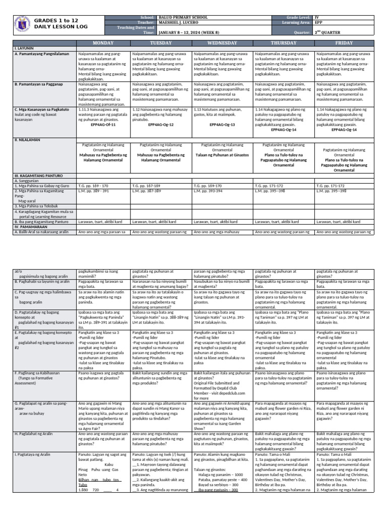 DLL - Epp 4 - Q2 - W8 | PDF