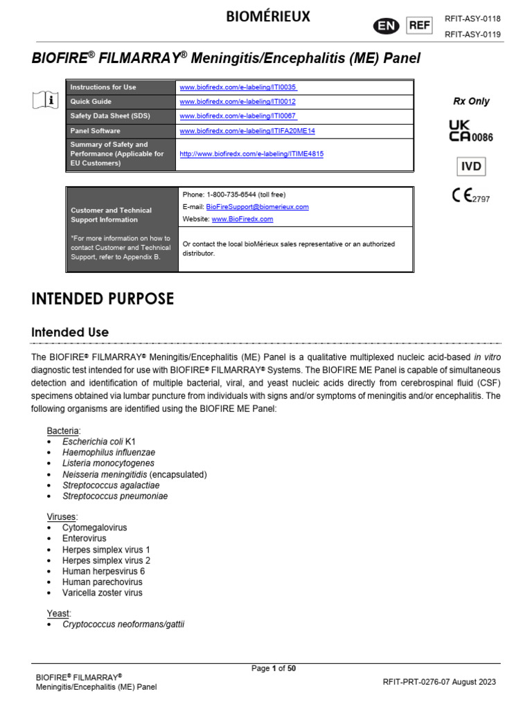 BioFire ME Panel Package Insert | PDF | Meningitis | Organisms