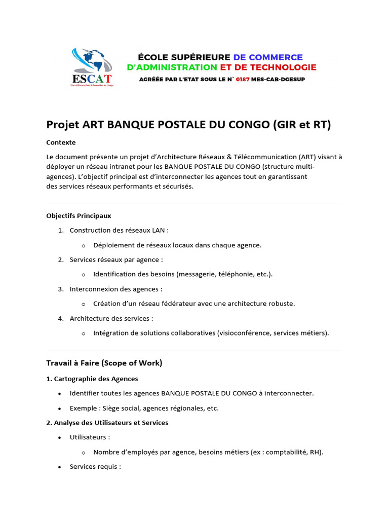 Projet ART pour Banque Postale Congo | PDF | Voix sur IP | Téléphonie