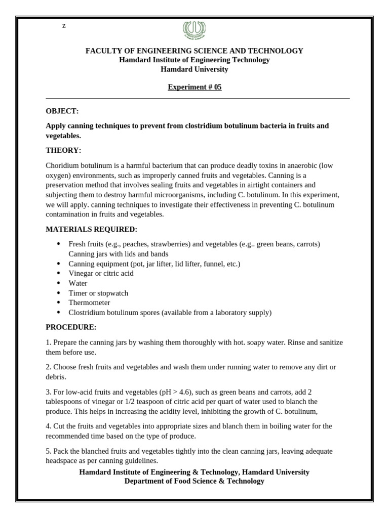 Industrial Methods of Food Preservaion Lab 5 | PDF | Canning | Vegetables
