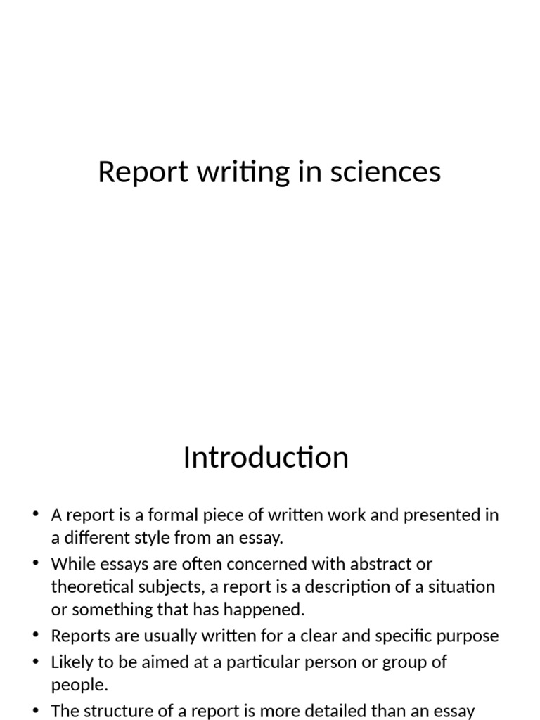 Report Writing in Sciences - Intro | PDF