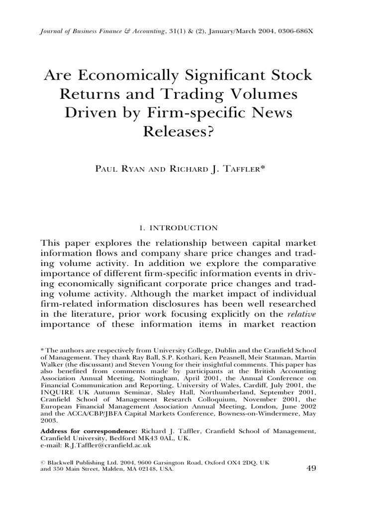 Are Economically Significant Stock Returns and Trading Volumes Driven ...