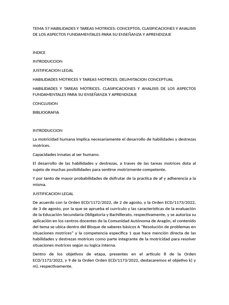 Tema 57 Habilidades y Tareas Motrices | PDF | Enseñando | Aprendizaje