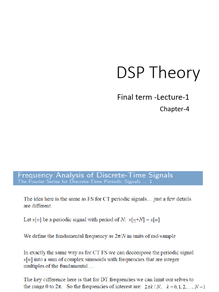 DSP Theory - Final - Lecture - 1 | PDF