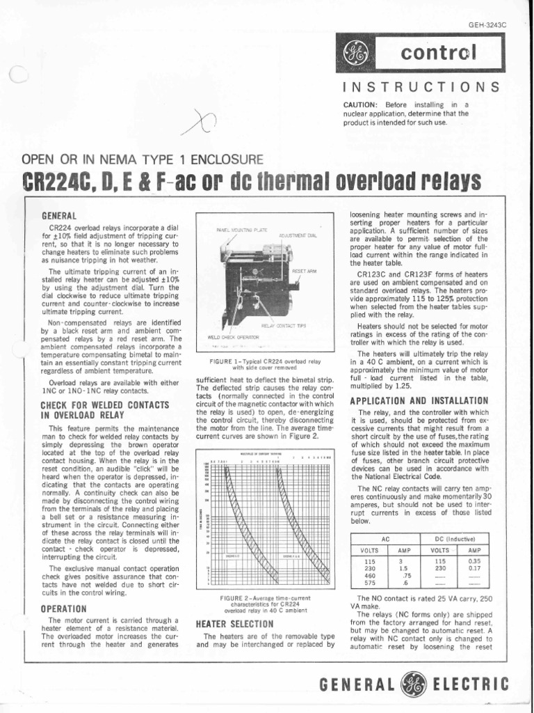 GEH-3243C CR224C, D, E and F Ac or DC Thermal Overload Relays | PDF