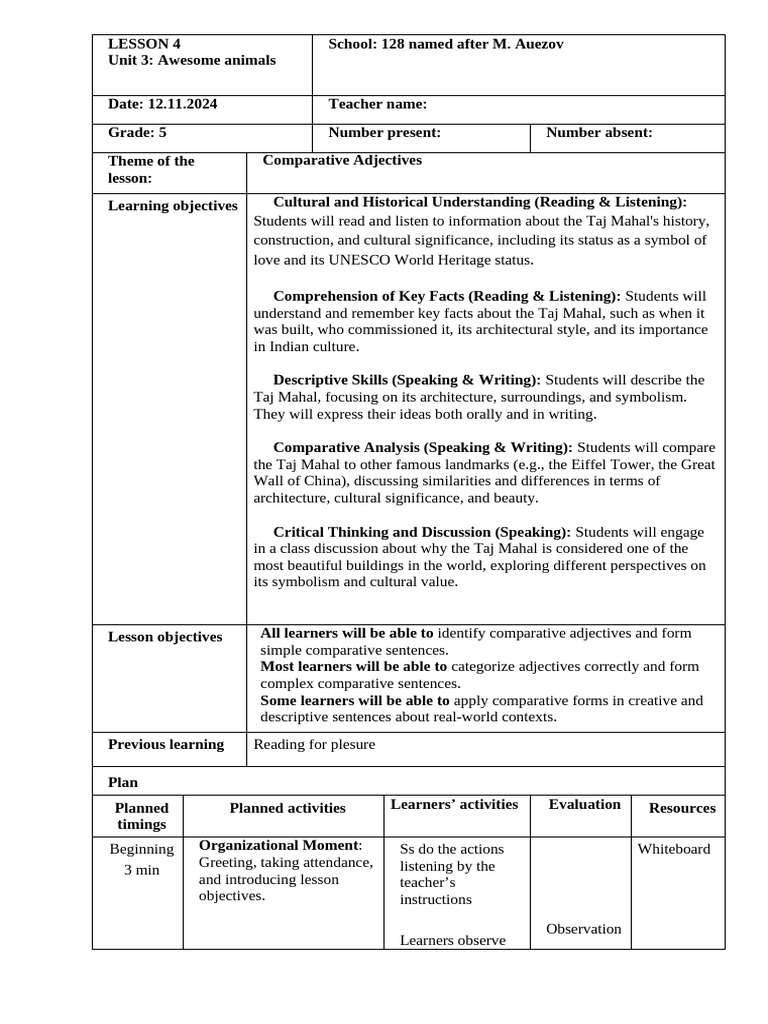 2nd. 5th Grade. Comparative Adjectives | PDF | Learning | Education Theory