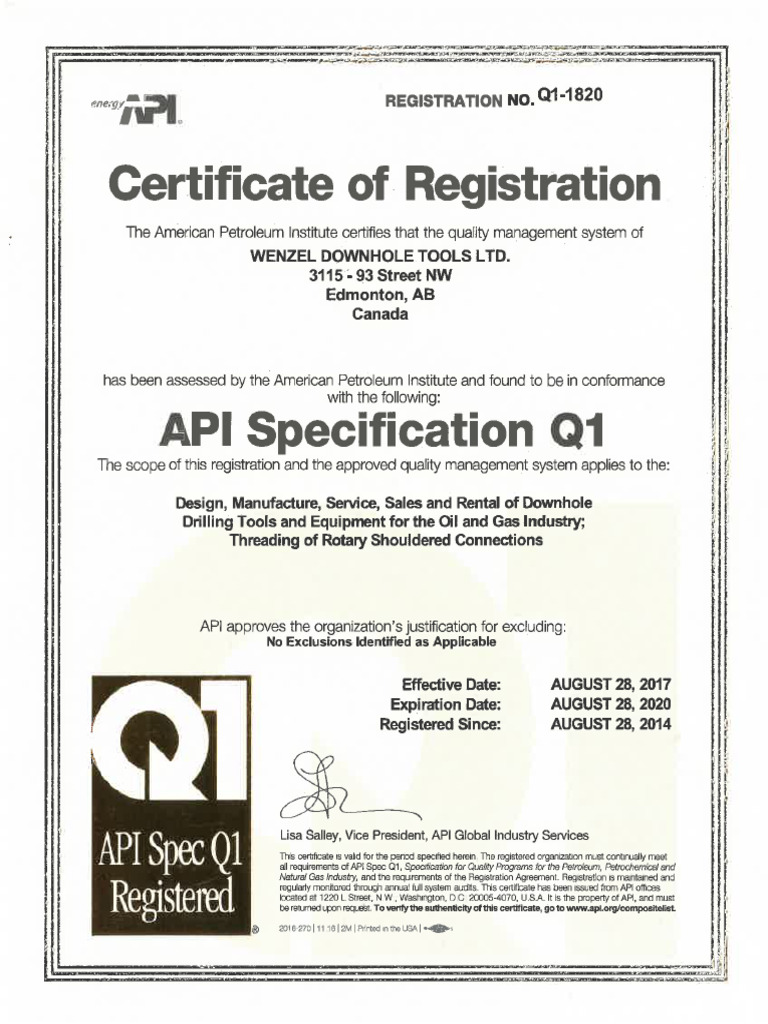 API Specification Q1 Certificate of Registration- Aug.28, 2020 | PDF