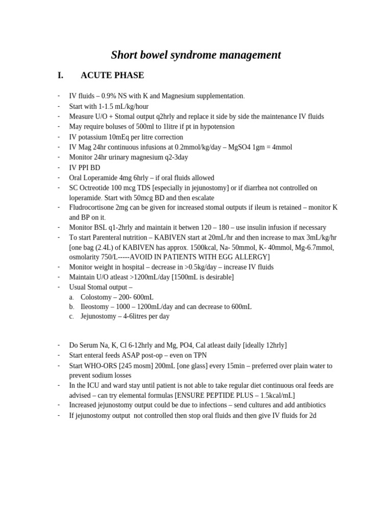 Short Bowel Syndrome Management | PDF | Intravenous Therapy | Medical ...
