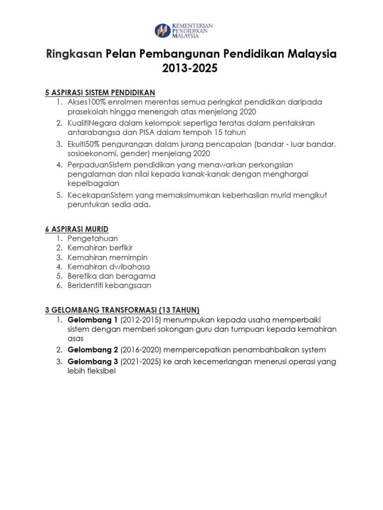 Pelan Pembangunan Pendidikan | PDF