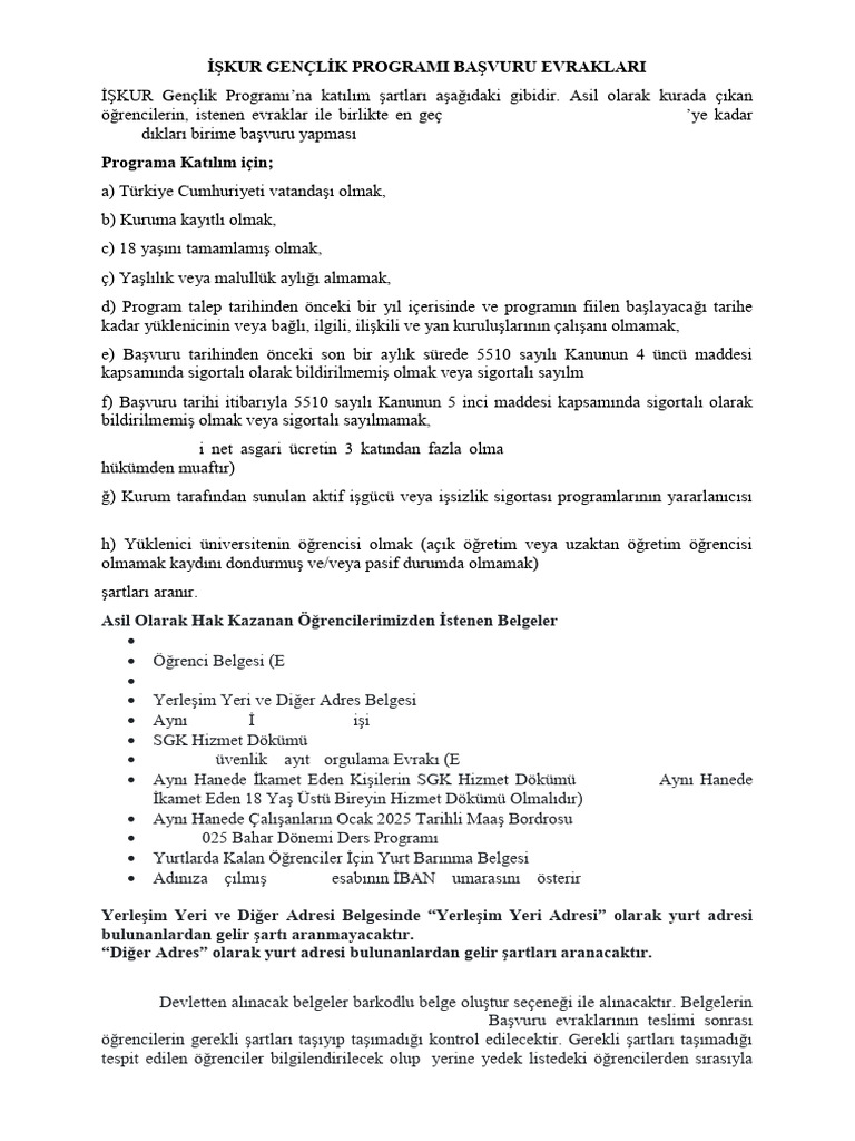 Basvuru Icin Gerekli Evraklar | PDF