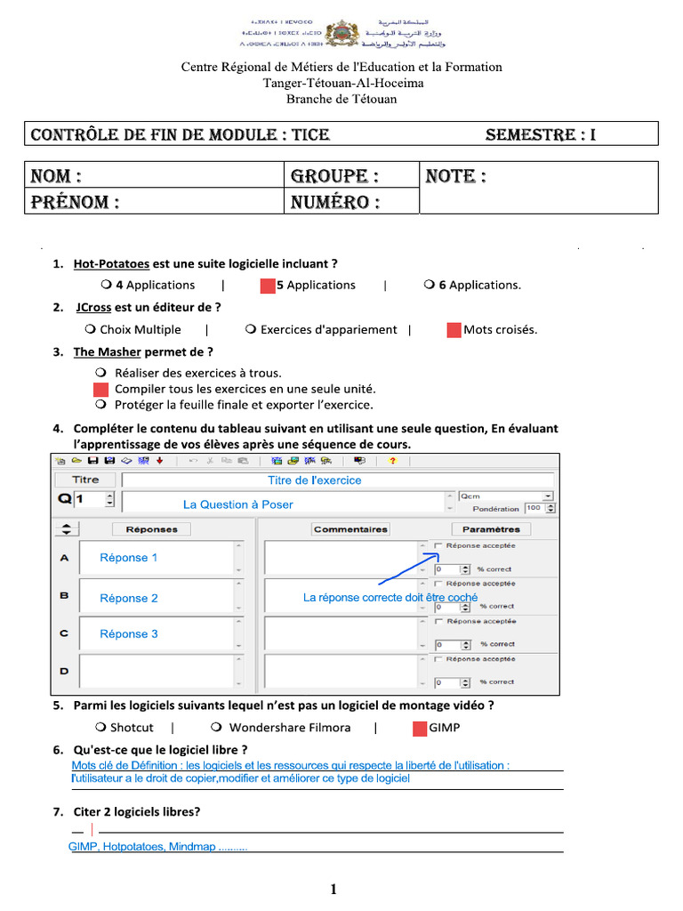 $examen TICE CRMEF TTH 2022-2023 | PDF