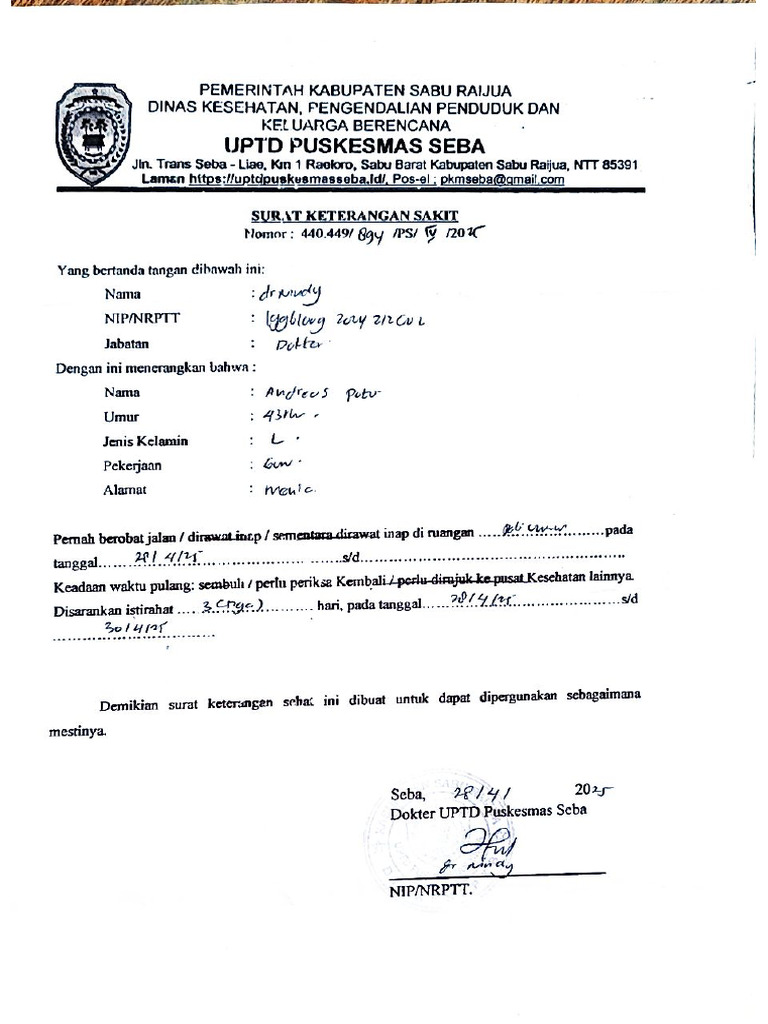 Contoh Surat Keterangan Sakit | PDF