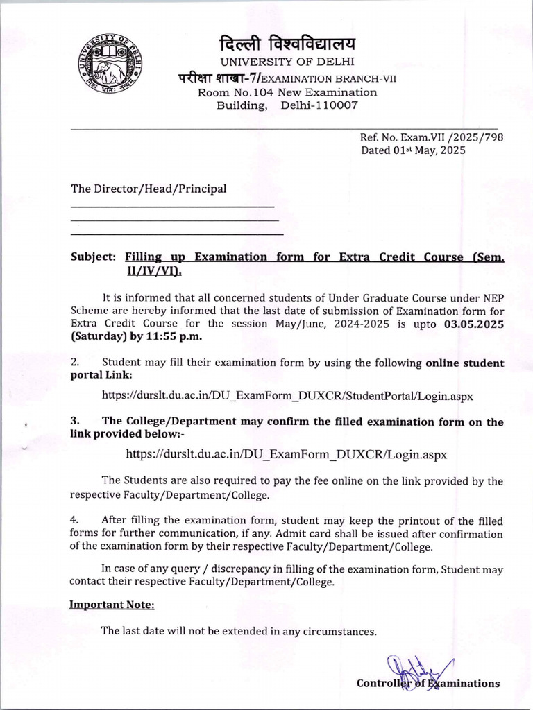 Extra Credit Course Letter | PDF